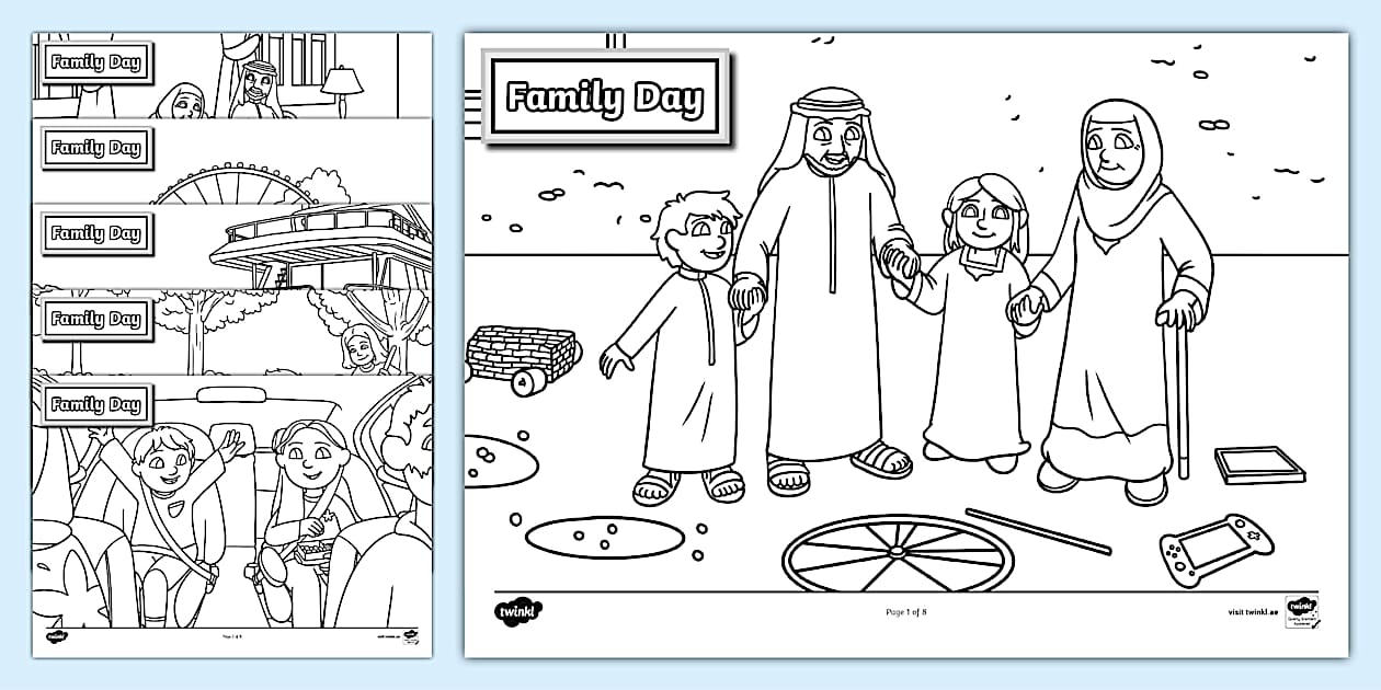 Family Day Colouring Pages - KS1 - English - Twinkl