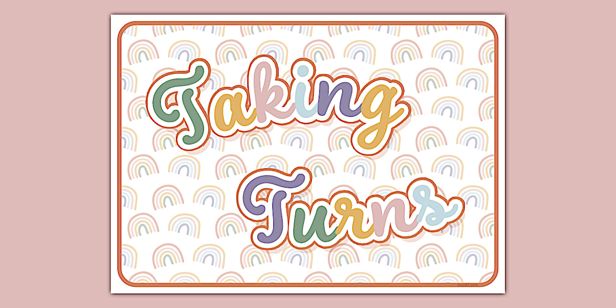 Muted Rainbow Themed Taking Turns Display Poster - Twinkl