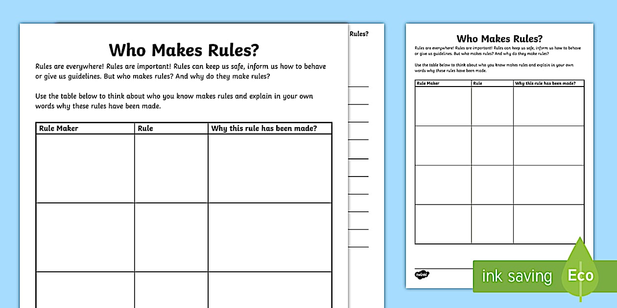 Who Makes Rules? Worksheet (teacher made) - Twinkl