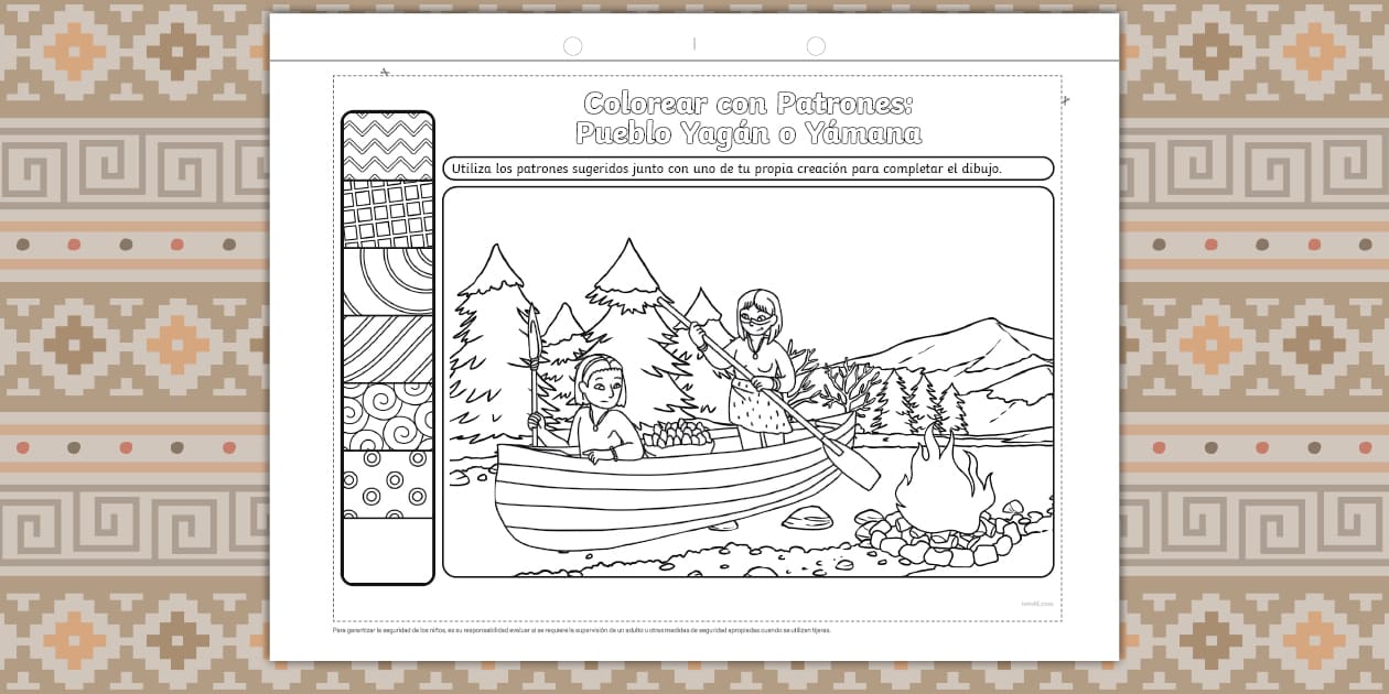 Guía de Trabajo: Colorear con Patrones - Pueblo Yagán o Yámana