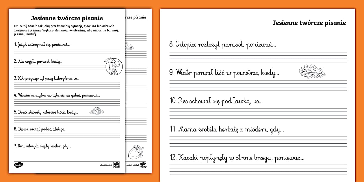 Twórcze pisanie | Jesień | Karta pracy (teacher made)