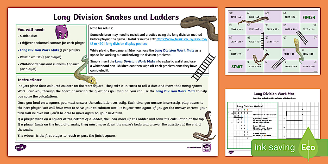 👉 Long Division Snakes and Ladders Game | Long Division Games