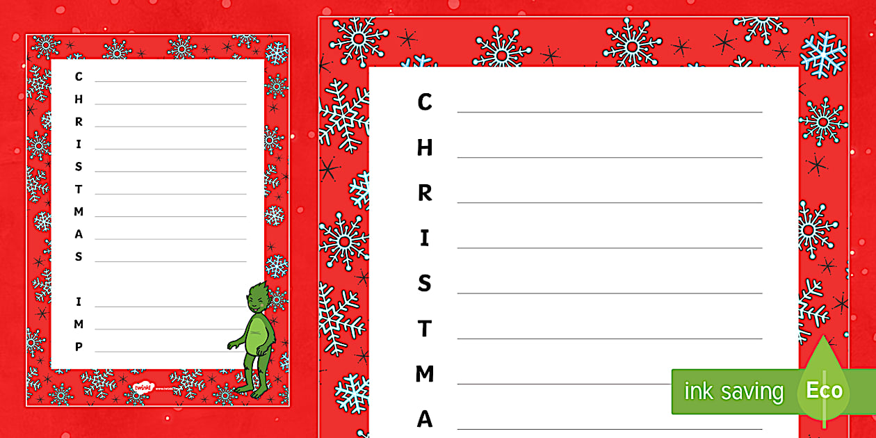 Black and White The Christmas Imp Acrostic Poem - Twinkl