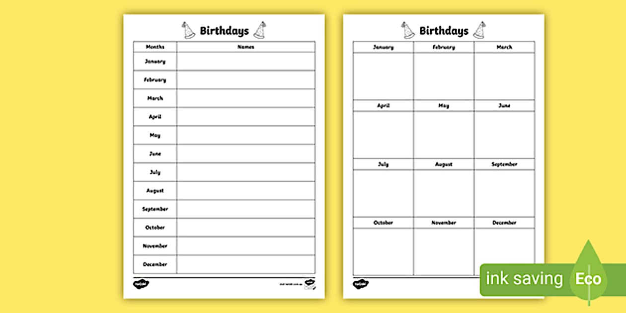 Birthday Calendar Template | Australian Teaching Resources