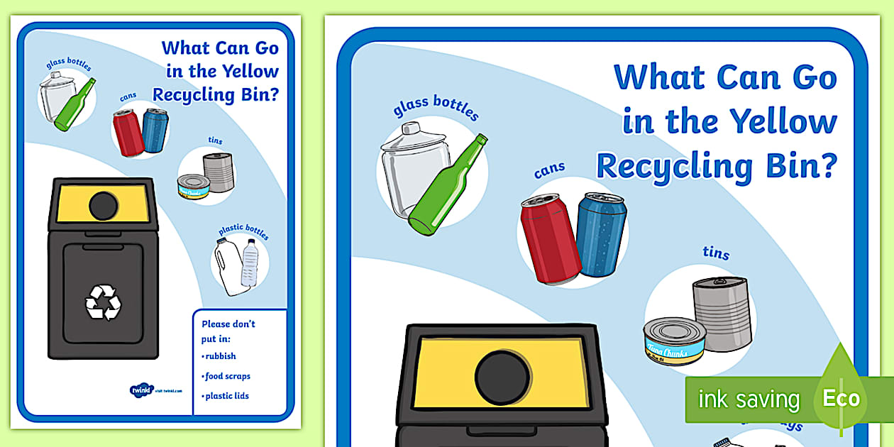 What Can Go In The Yellow Recycling Bin? Display Poster