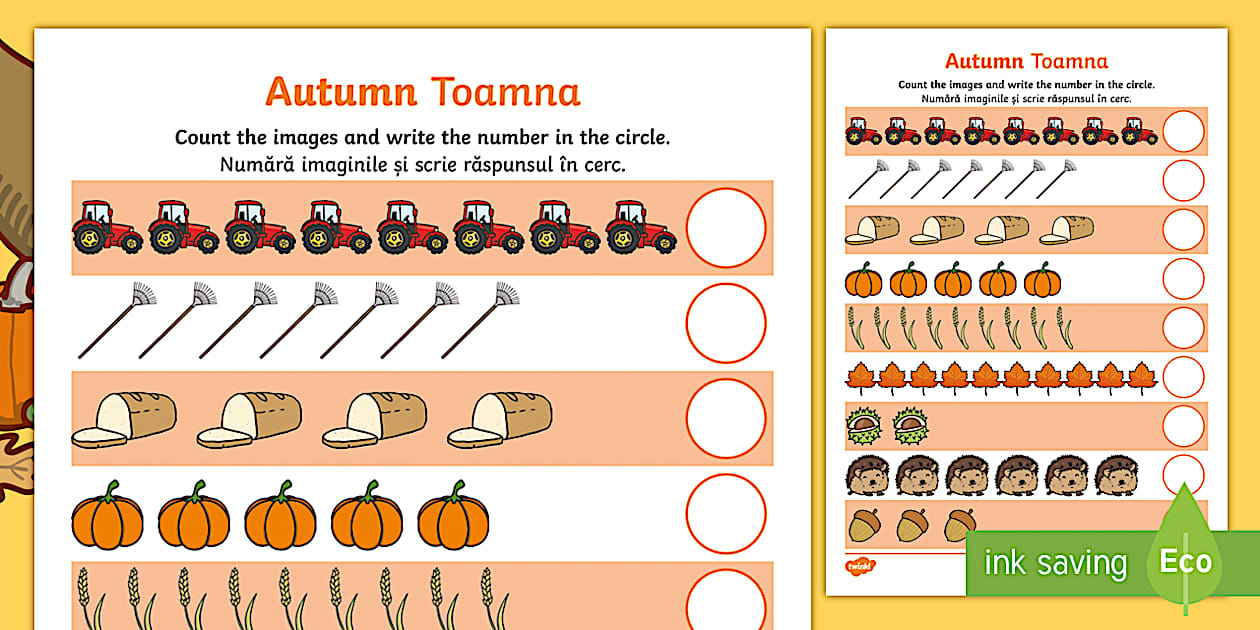 My Autumn Counting Worksheet / Worksheet English/Romanian - worksheet, My