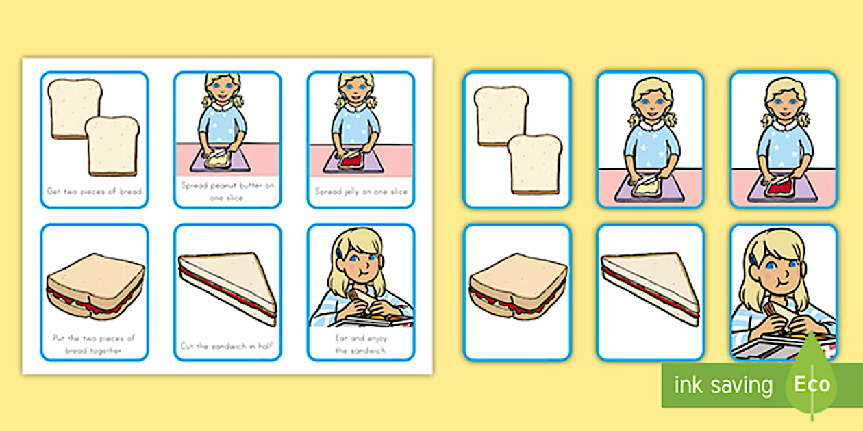 Making Peanut Butter and Jelly Sandwiches Multi-Step Sequencing Cards