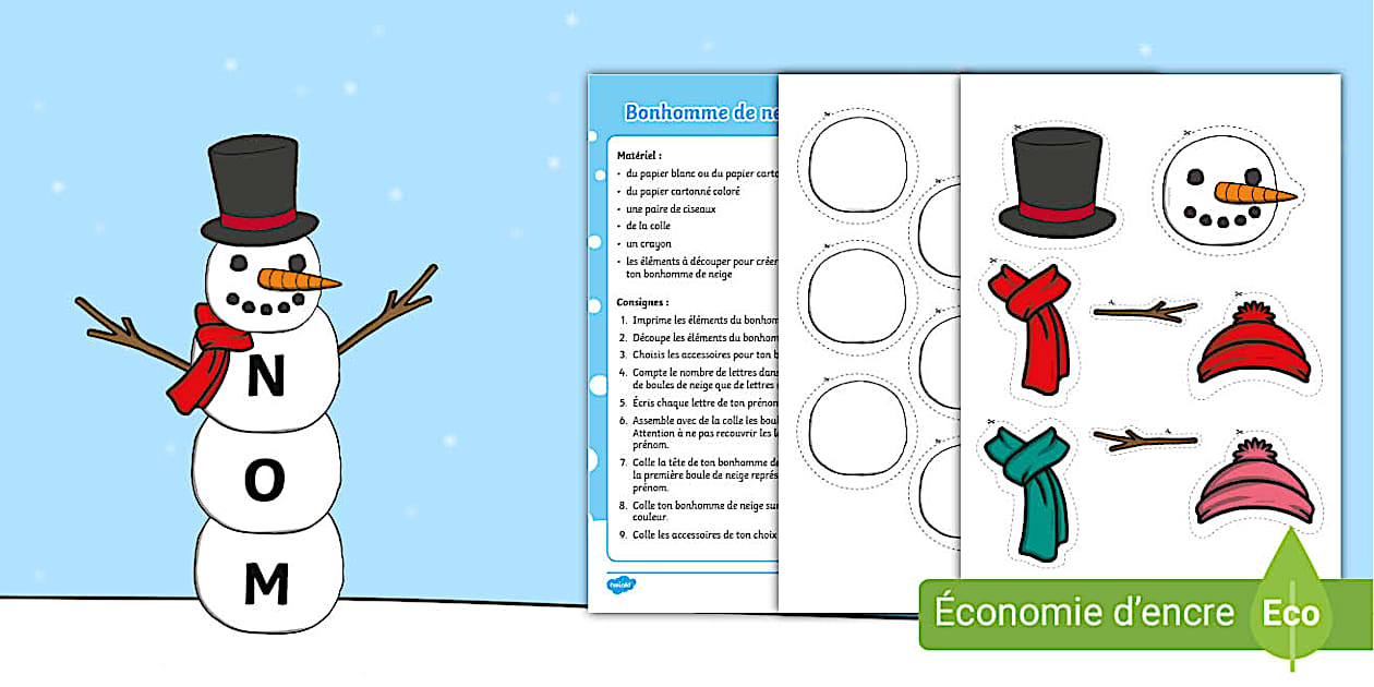 Activité manuelle : Bonhomme de neige avec prénom - Twinkl