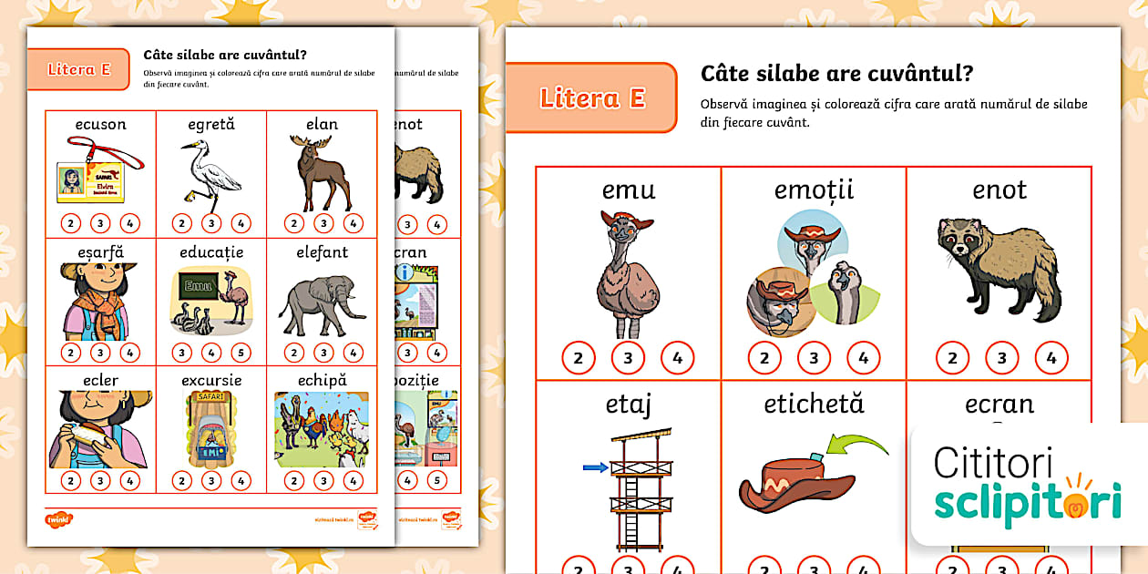 Un emu diferit – Fișă de lucru pentru despărțirea în silabe
