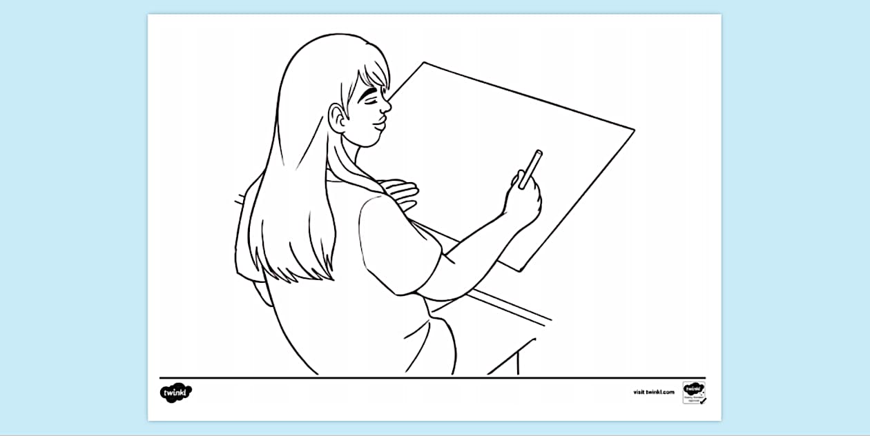 Girl Designer at Work Colouring | Colouring Sheet - Twinkl