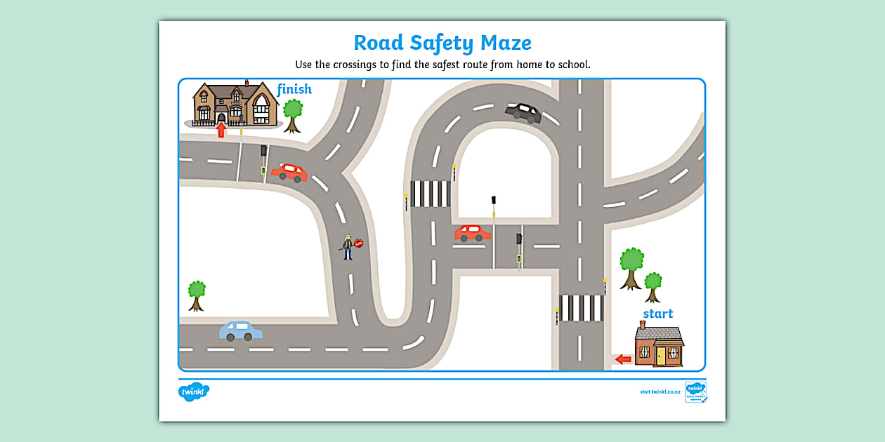 Road Safety Crossings Maze Worksheet