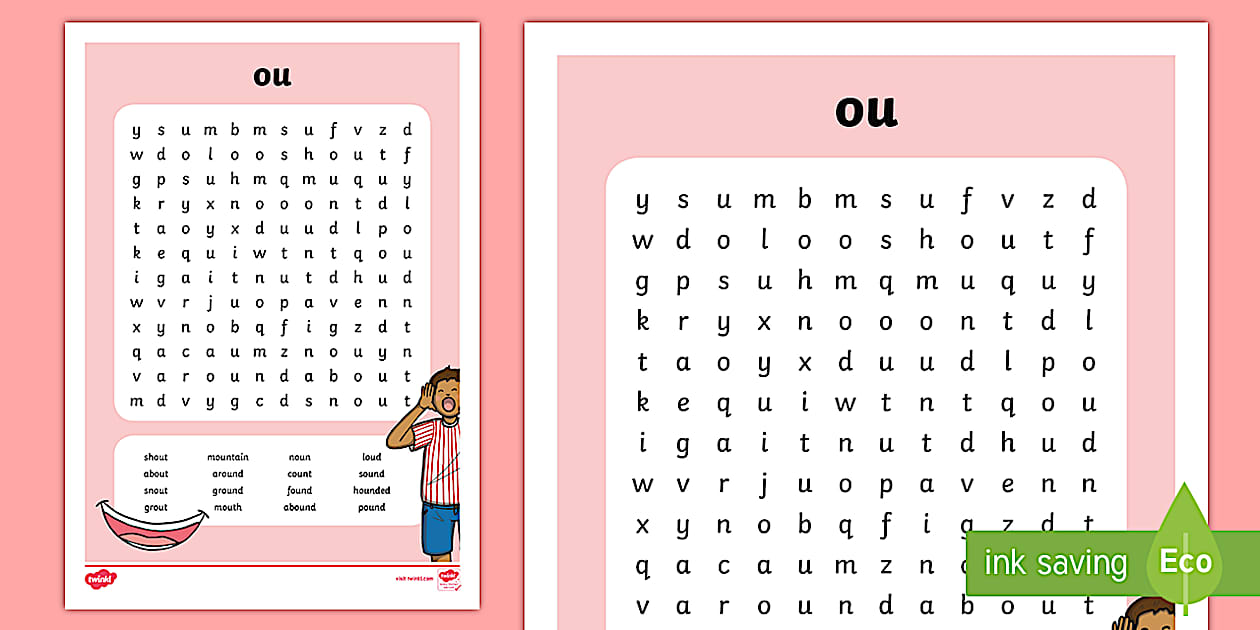 Editable 'ou' Words - Digraph Differentiated Word Search