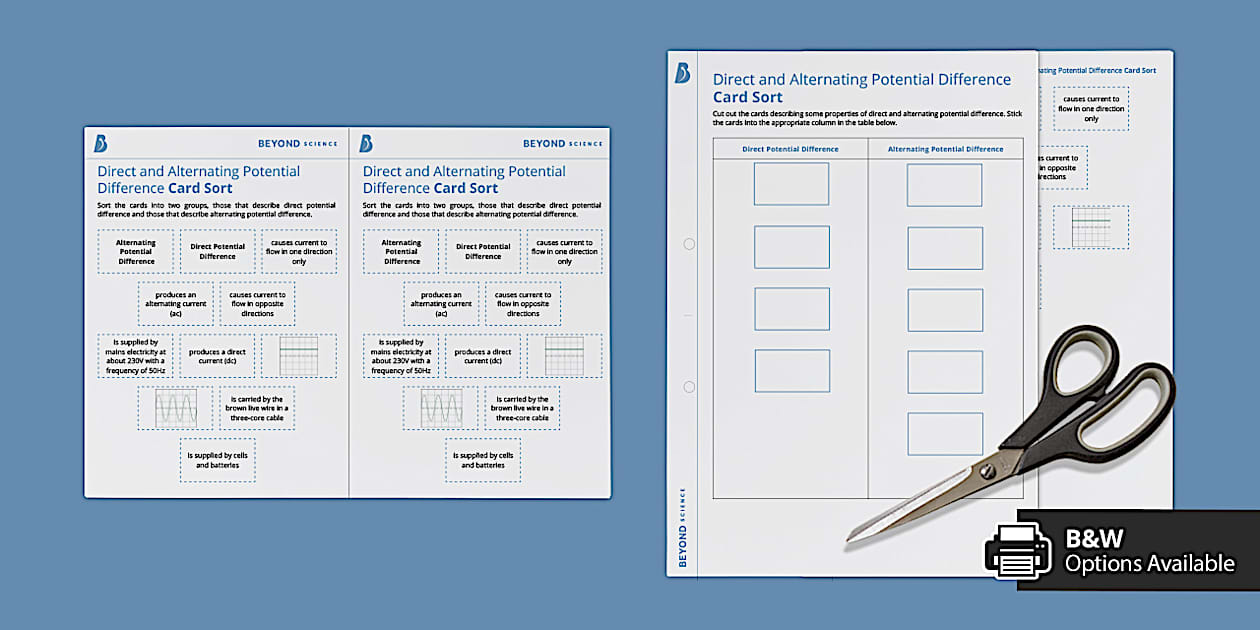 Direct and Alternating Potential Difference Card Sort