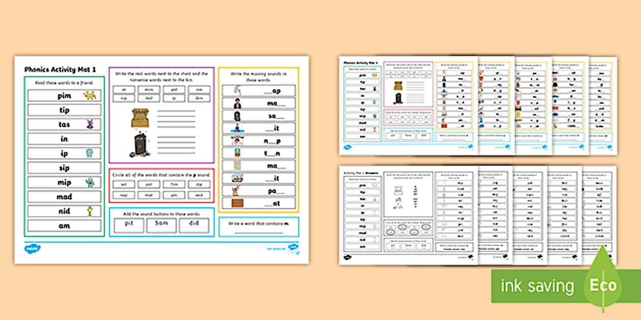Editable Phase 2 Phonics Activity Mat Pack (professor feito)