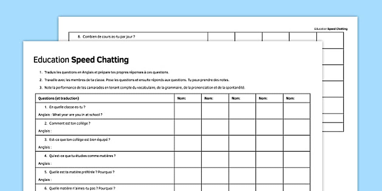 L'éducation Speed Chatting (teacher made) - Twinkl