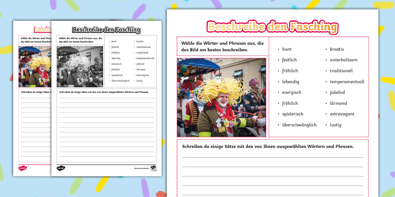 Beschreibe den Fasching - Arbeitsblatt | Describe the Carnival Worksheet