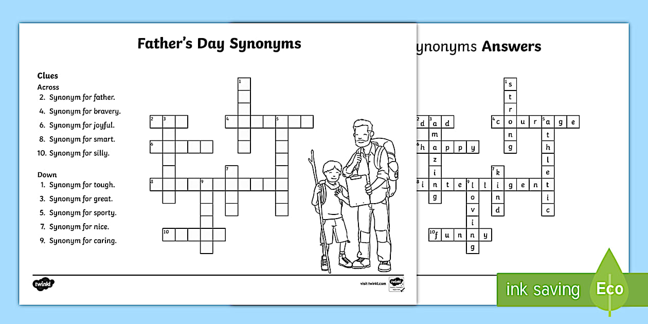 Father's Day Synonym Crossword (teacher made) - Twinkl