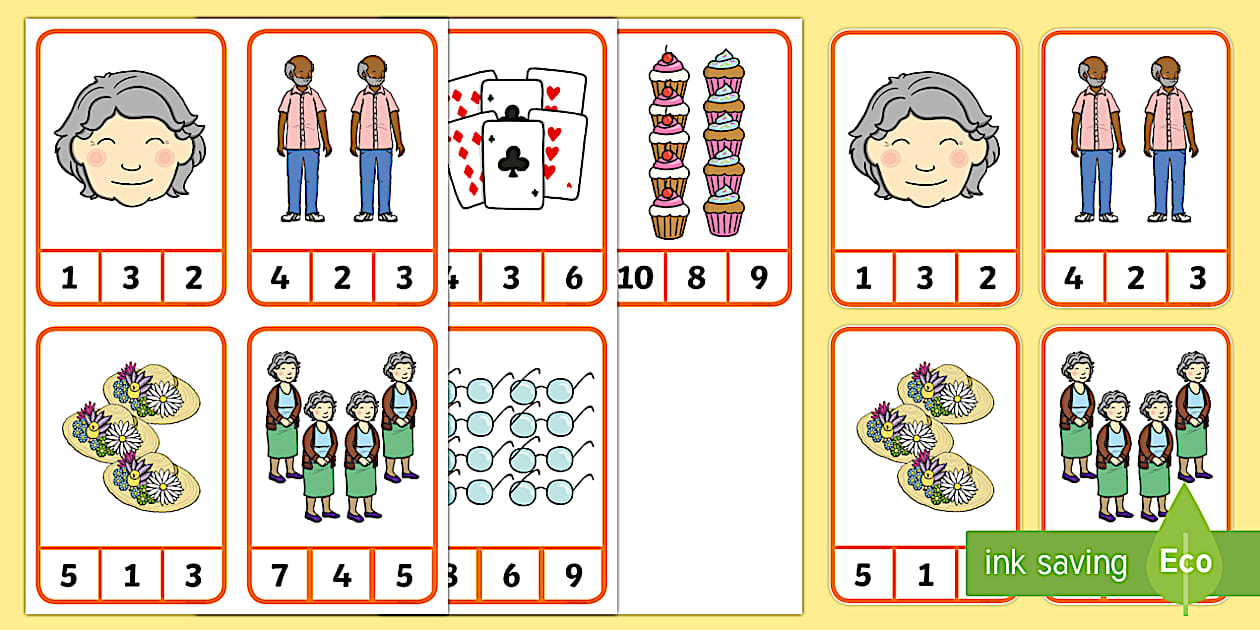 SA Grandparents Day Peg Counting 1 - 10 Number Card - Twinkl