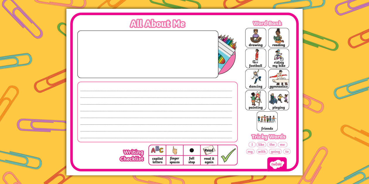 All About Me Writing Mat (teacher made) - Twinkl