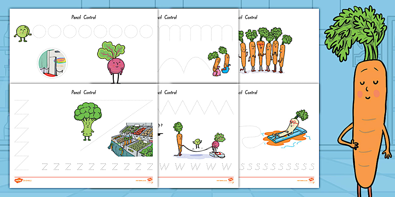 Carrot Club/Karapu Kāroti Pencil Control Worksheets