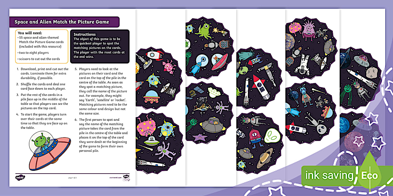 Space and Alien Match the Picture Game (teacher made)