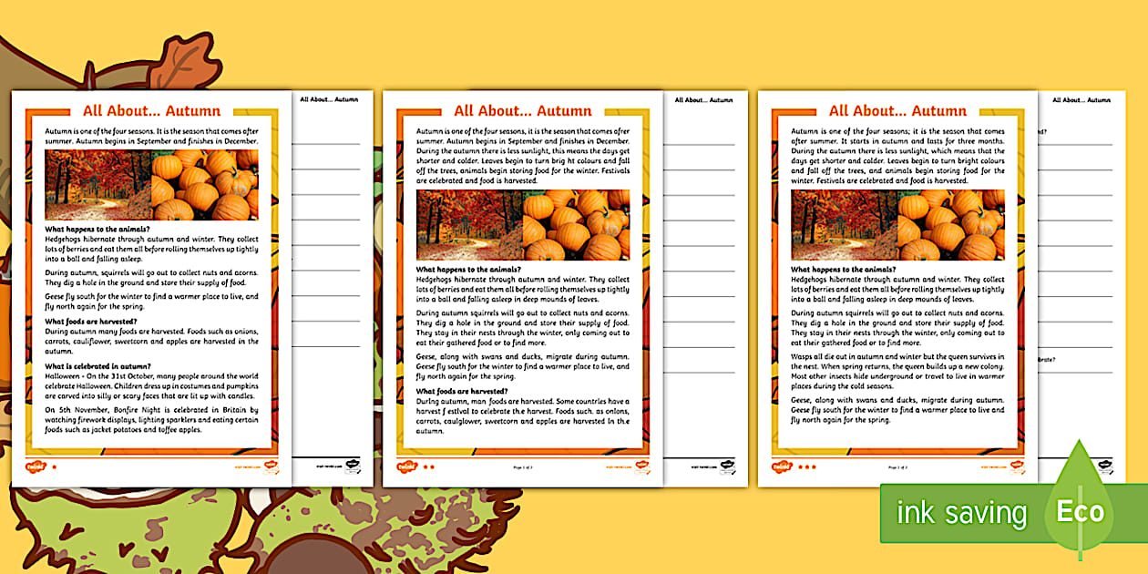 Autumn Comprehension Worksheets | Twinkl Learning Resources