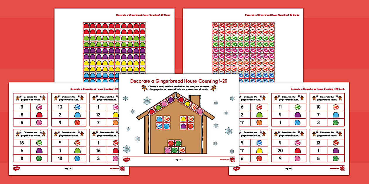Decorate a Gingerbread House Counting Activity Mat and Cards
