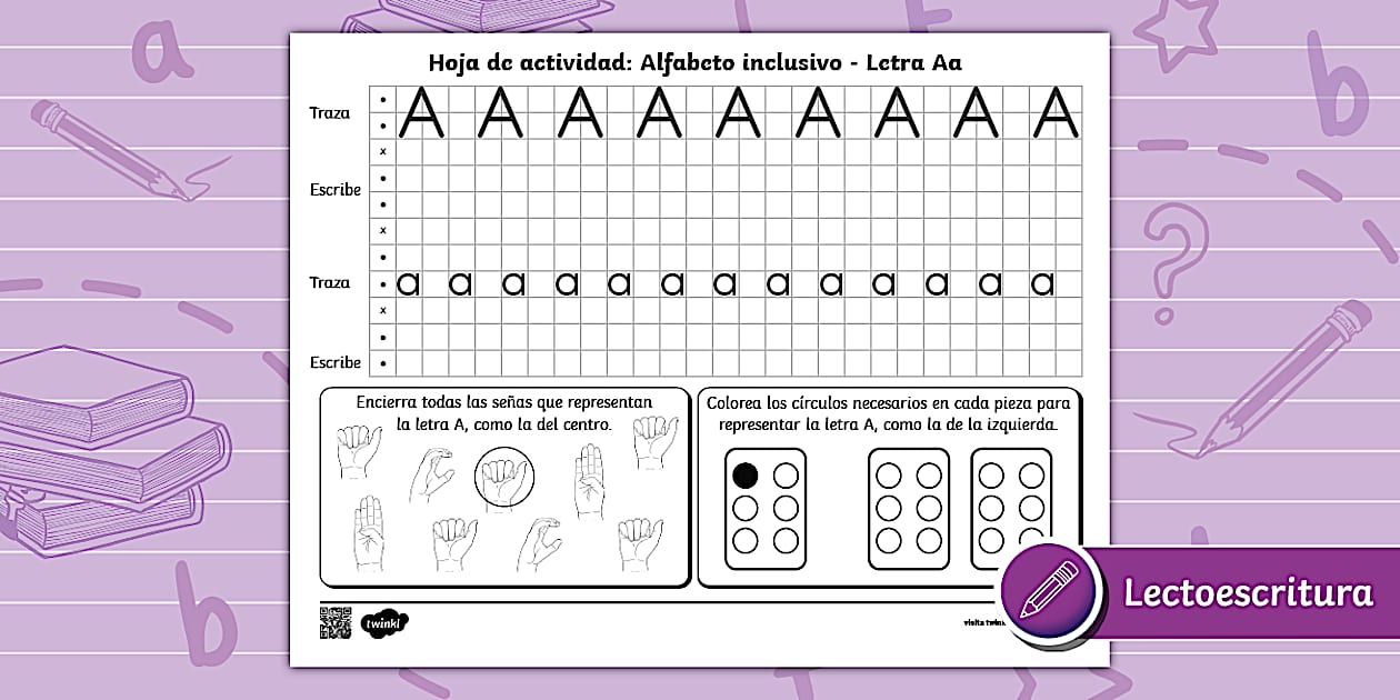 Hoja de actividad: Alfabeto inclusivo letra Aa - Twinkl