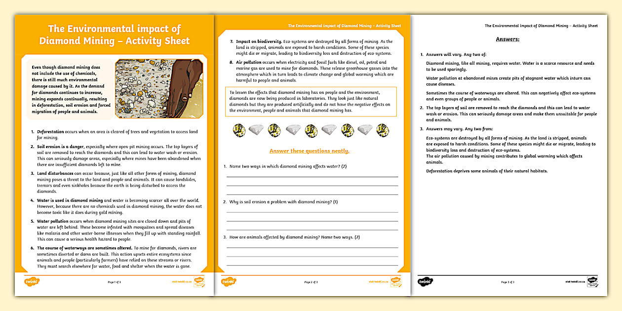 The Environmental impact of Diamond Mining – Activity Sheet