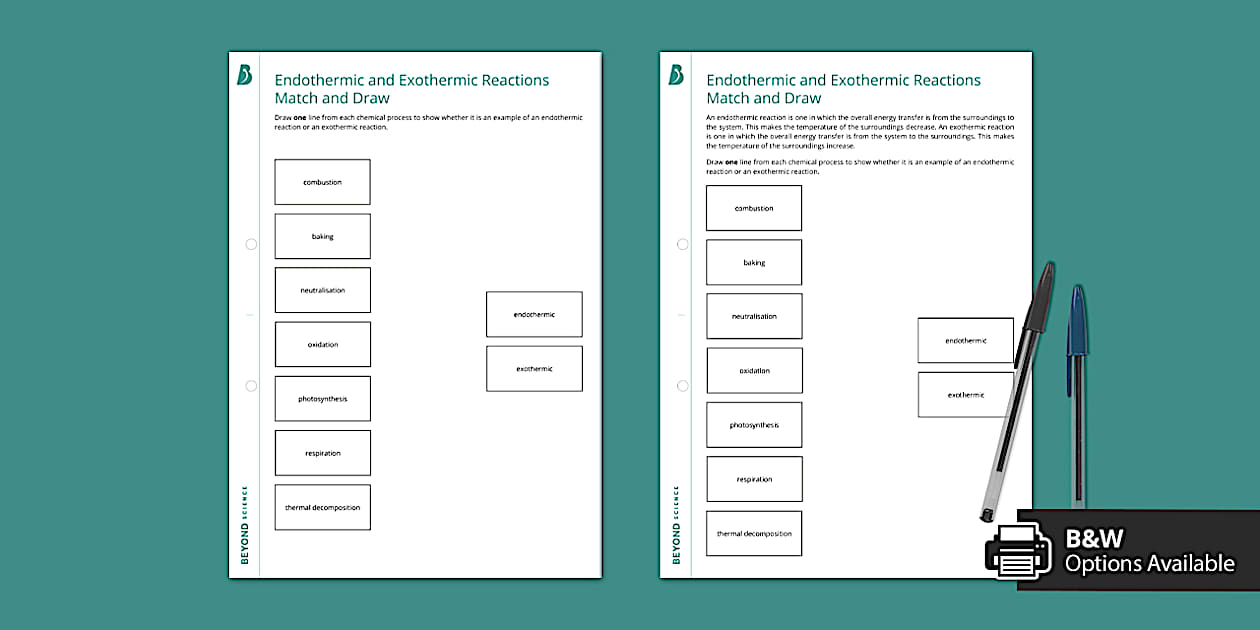 Endothermic and Exothermic Reactions Match and Draw | Beyond
