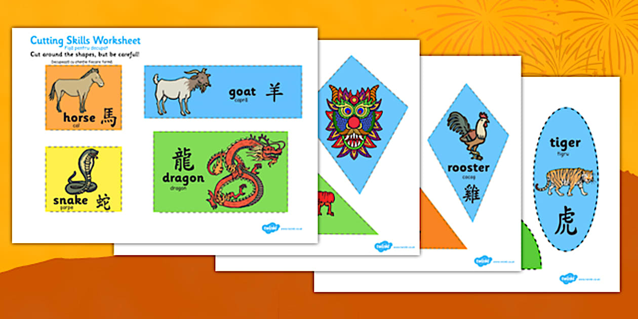 Chinese New Year Cutting Skills Worksheet Romanian Translation