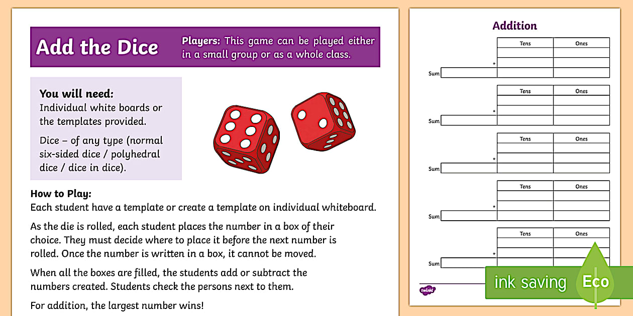 Add the Dice Game (teacher made) - Twinkl