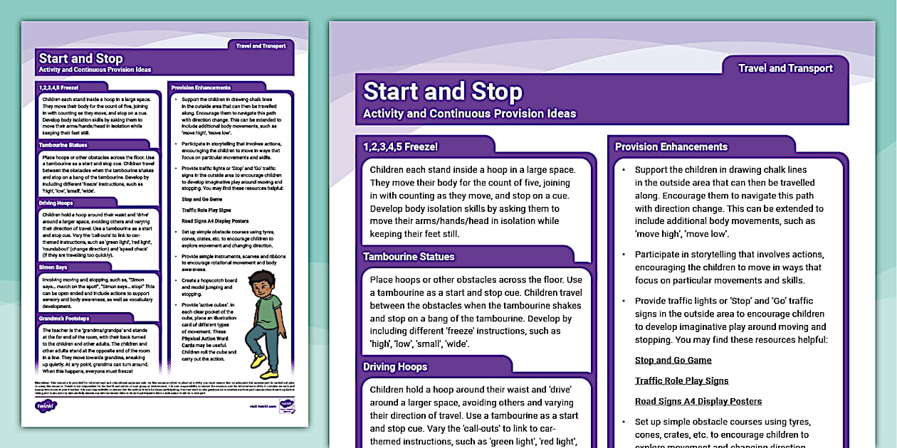 Starting and Stopping Continuous Provision Ideas - EYFS