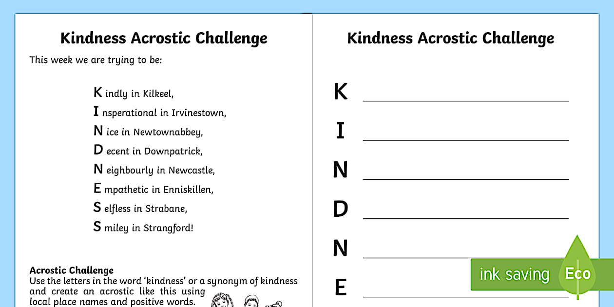 Kindness Acrostic Poem Worksheet - English Resource - Twinkl