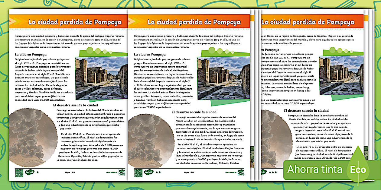 Comprensión lectora por niveles: La ciudad perdida de Pompeya
