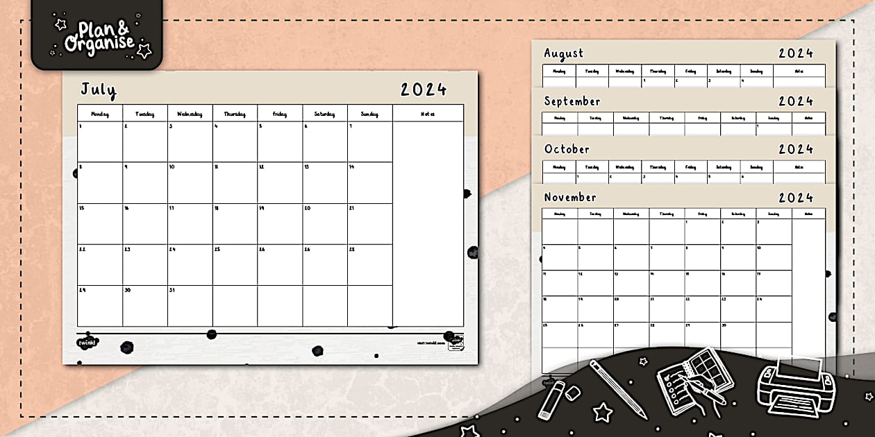 Month at a Glance Academic Calendar | Neutral Tones | Minimal Theme