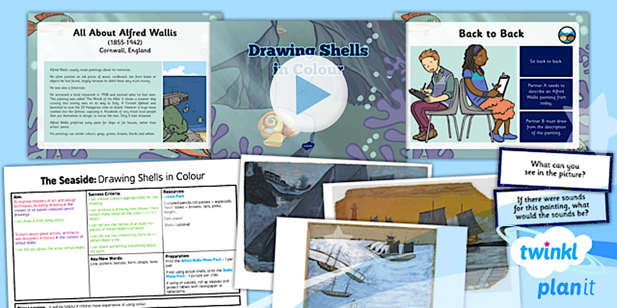 Art: The Seaside: Drawing Shells in Colour UKS2 Lesson Pack 2