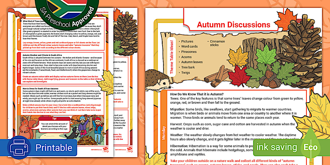 Autumn: Morning Ring Discussion Sheet (teacher made)