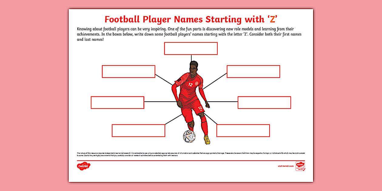 Football Player Names Starting with 'Z' Activity - Twinkl