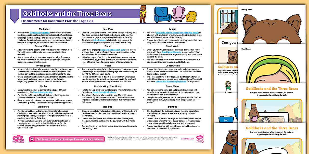 EYFS Goldilocks & the Three Bears Continuous Provision Ideas Pack