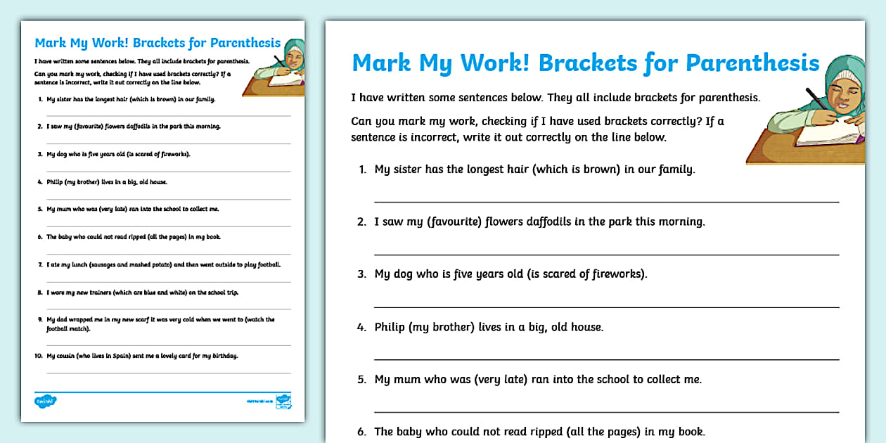 Mark My Work! Brackets for Parenthesis - KS2 (teacher made)