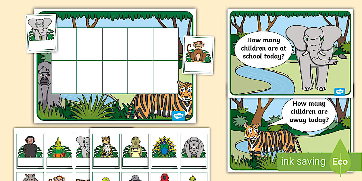 Jungle Animals Self-Registration Ten-Frame Resource Pack