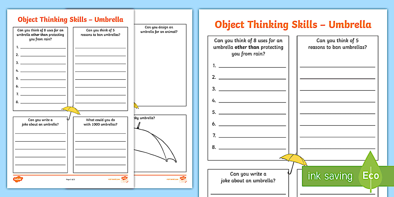 Object Thinking Skills: Umbrella Worksheet / Worksheet