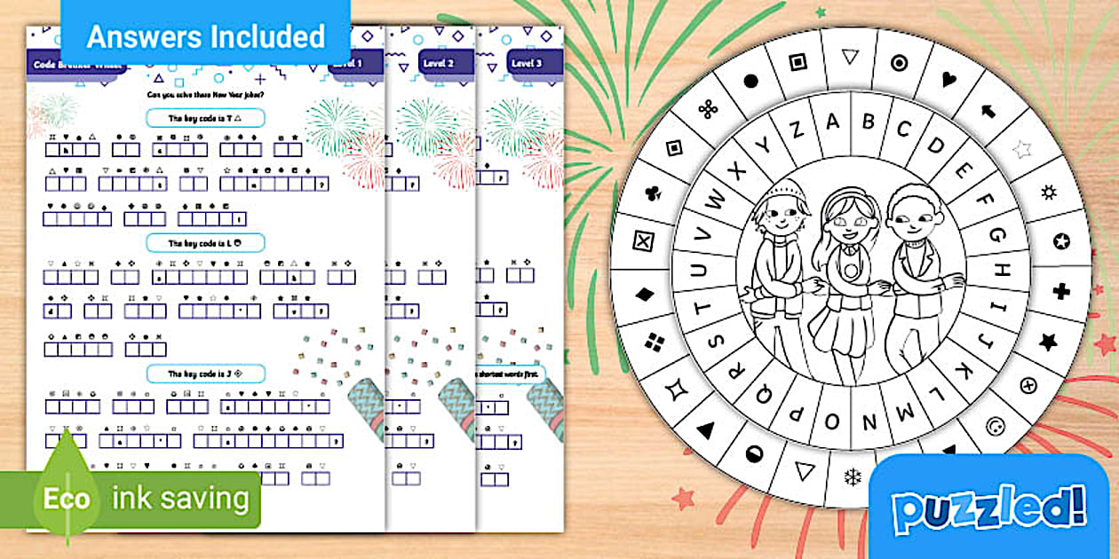 New Year Code Breaker Wheel - Twinkl Puzzled - Twinkl