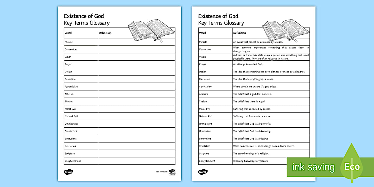 Existence of God and Revelation Key Words Activity Pack
