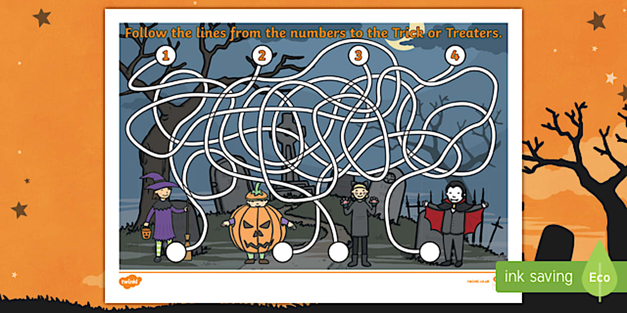 Halloween Themed Pencil Control Maze Activity (teacher made)