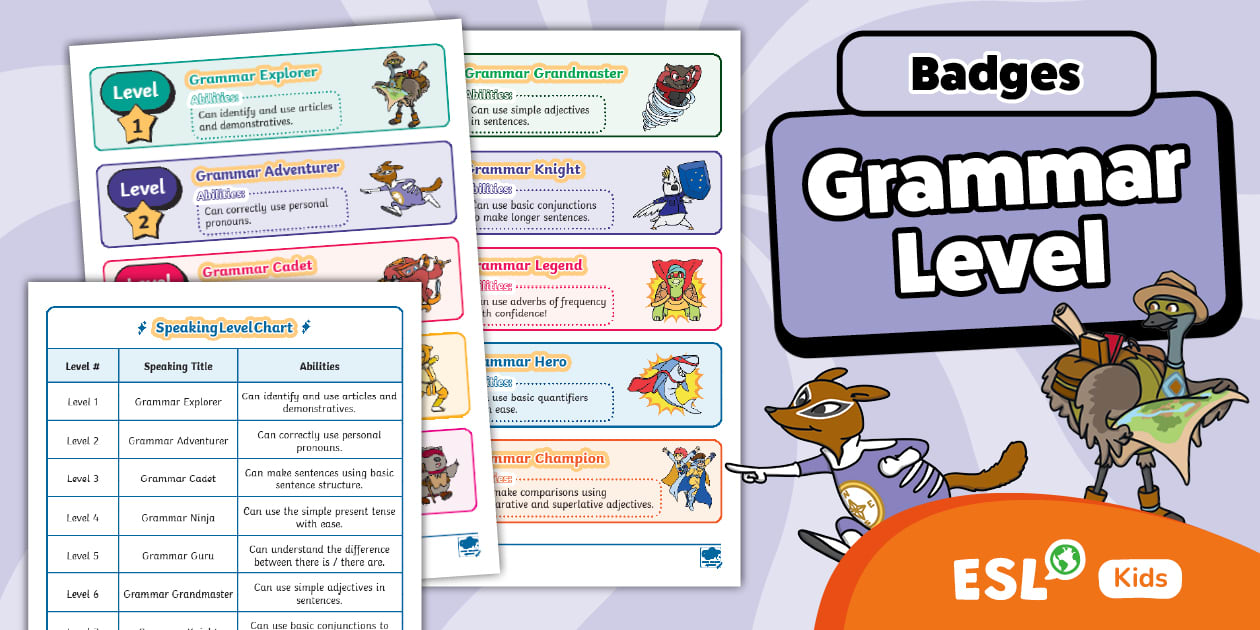 ESL Grammar Level Badges for Kids (teacher made) - Twinkl