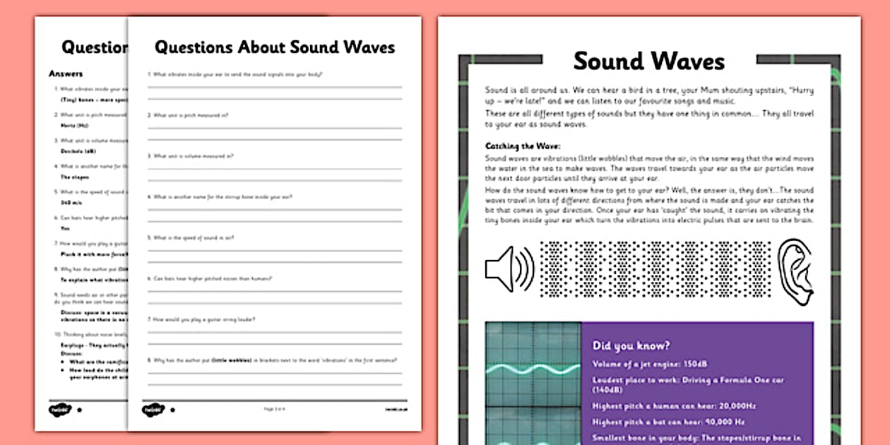 Editable Year 4 Sound Waves Differentiated Reading Comprehension Activity