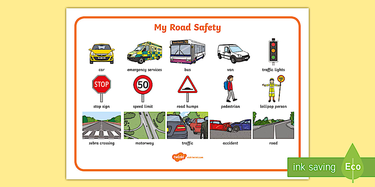 CfE Early Road Safety Week Word Mat (teacher made) - Twinkl