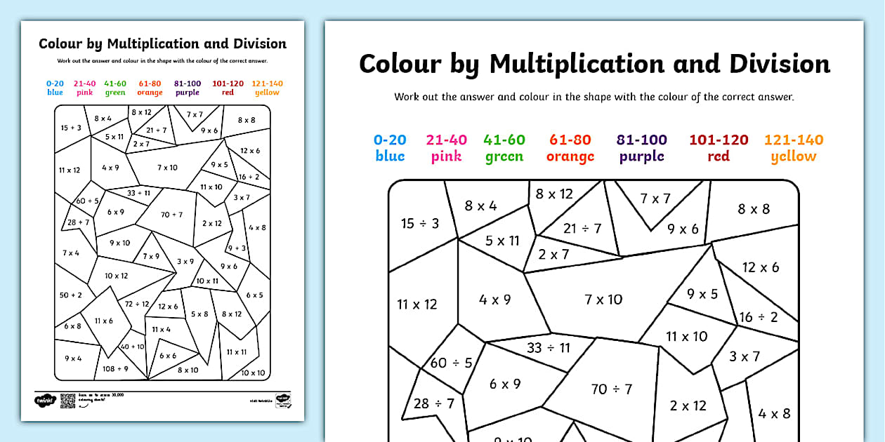 Colour by Multiplication and Division (Worksheet) - Twinkl